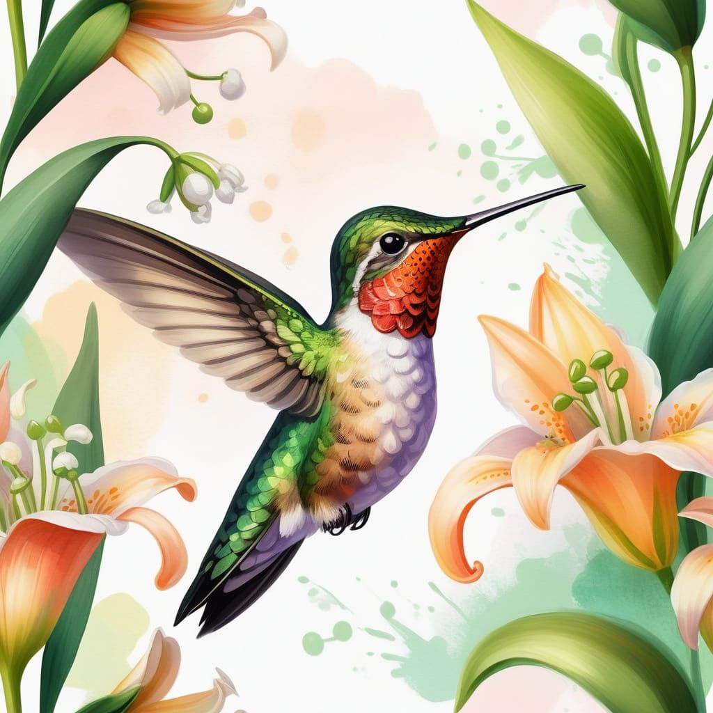 Whimsical Hummingbird Meets Lily of the Valley in ... - AI Art