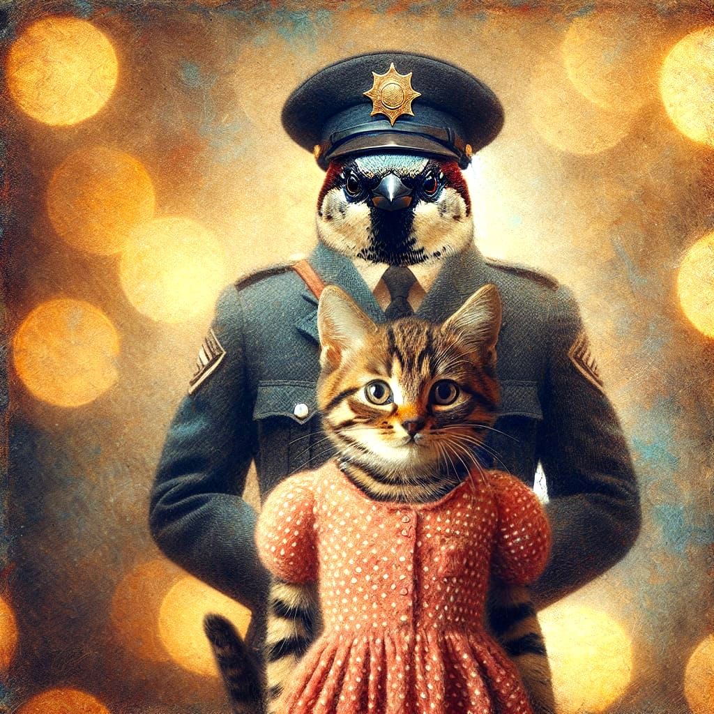 Poor kitty is arrested by the sparrow police! 🙀