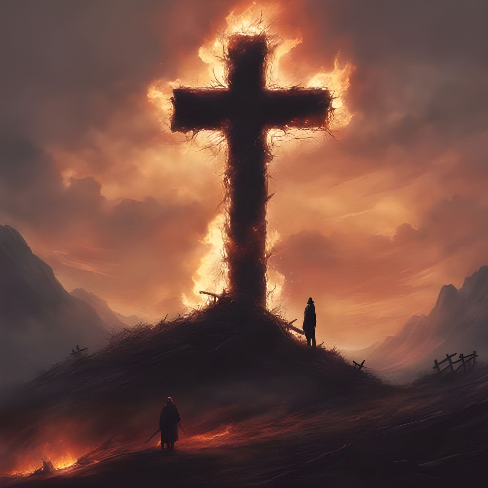 burning cross on hill - AI Generated Artwork - NightCafe Creator