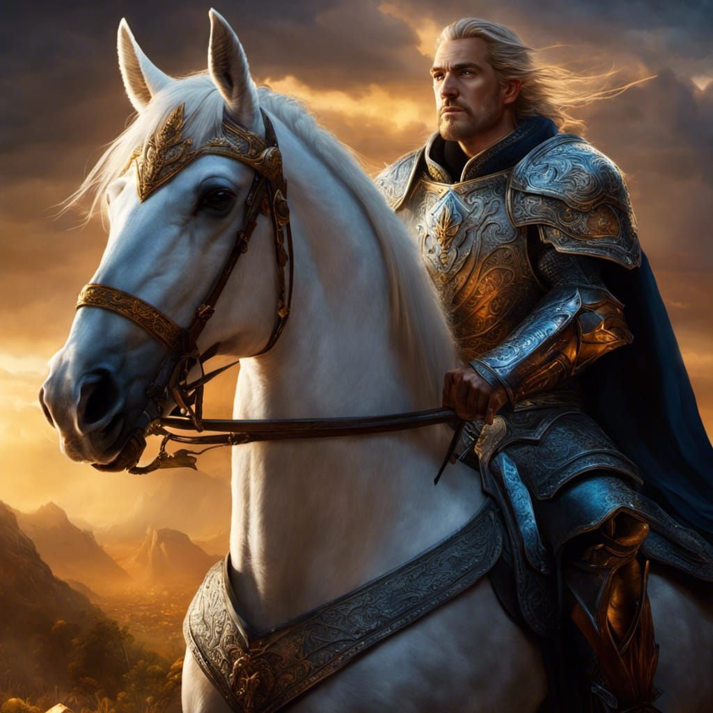 Human paladin riding his horse on the battlefield - AI Generated ...