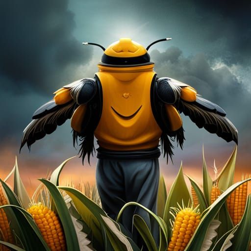 Bumble bee scarecrow in a field of corn, highly detailed, Bees Epic ...