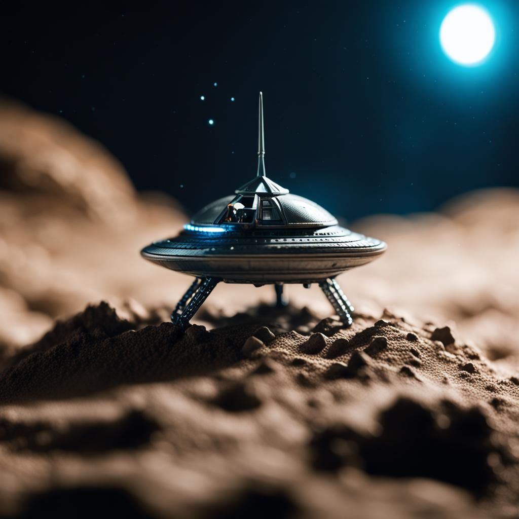 Photograph, Macro, miniature alien spaceship with alien in it on the ...