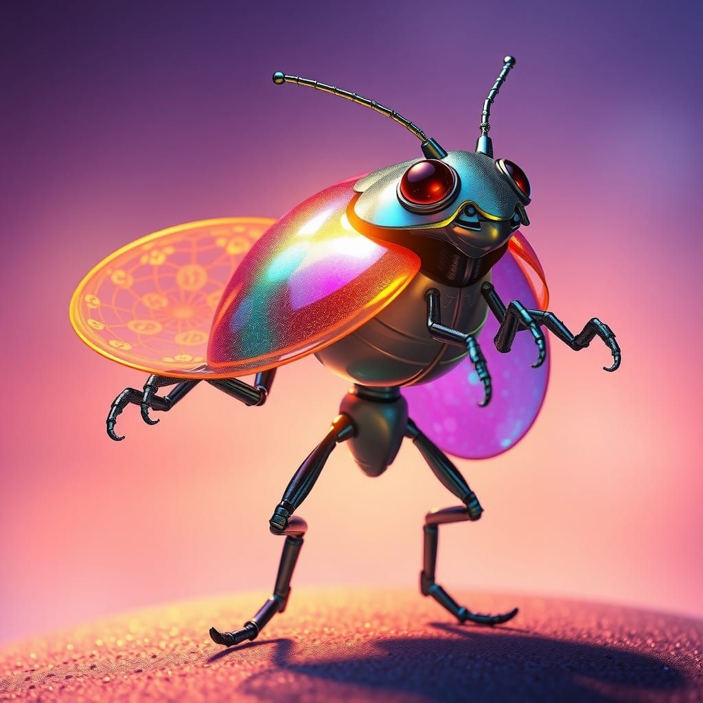 Ladybug Alien Radiates Against Vibrant, Kaleidosco... - AI Art