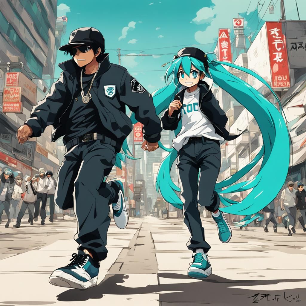 eazy e and hatsune miku running in the city - AI Generated Artwork ...