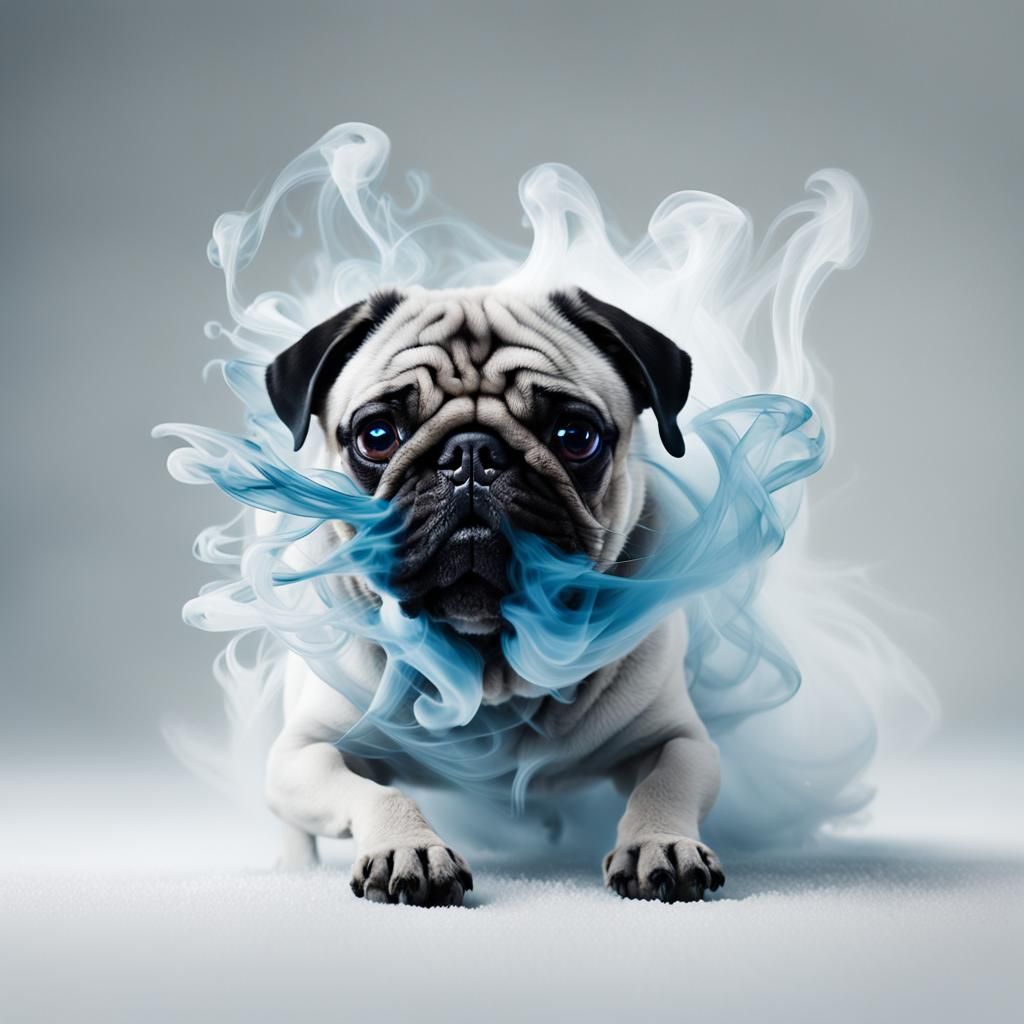 close up of a pug made of smoke floating, - AI Generated Artwork ...