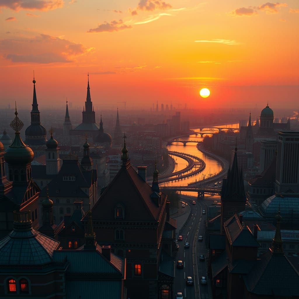 Dystopian Futuristic Nizhny Novgorod Cityscape at ... - AI Art