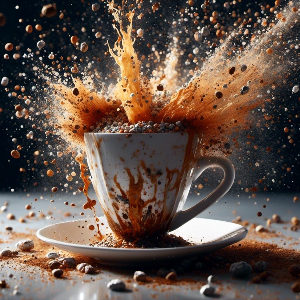 exploding coffee in a cup - AI Generated Artwork - NightCafe Creator
