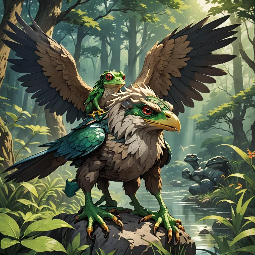 Griffon and frog - AI Generated Artwork - NightCafe Creator