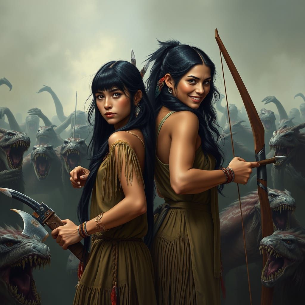 Native American Warrior Sisters Stand Strong Again... - AI Art