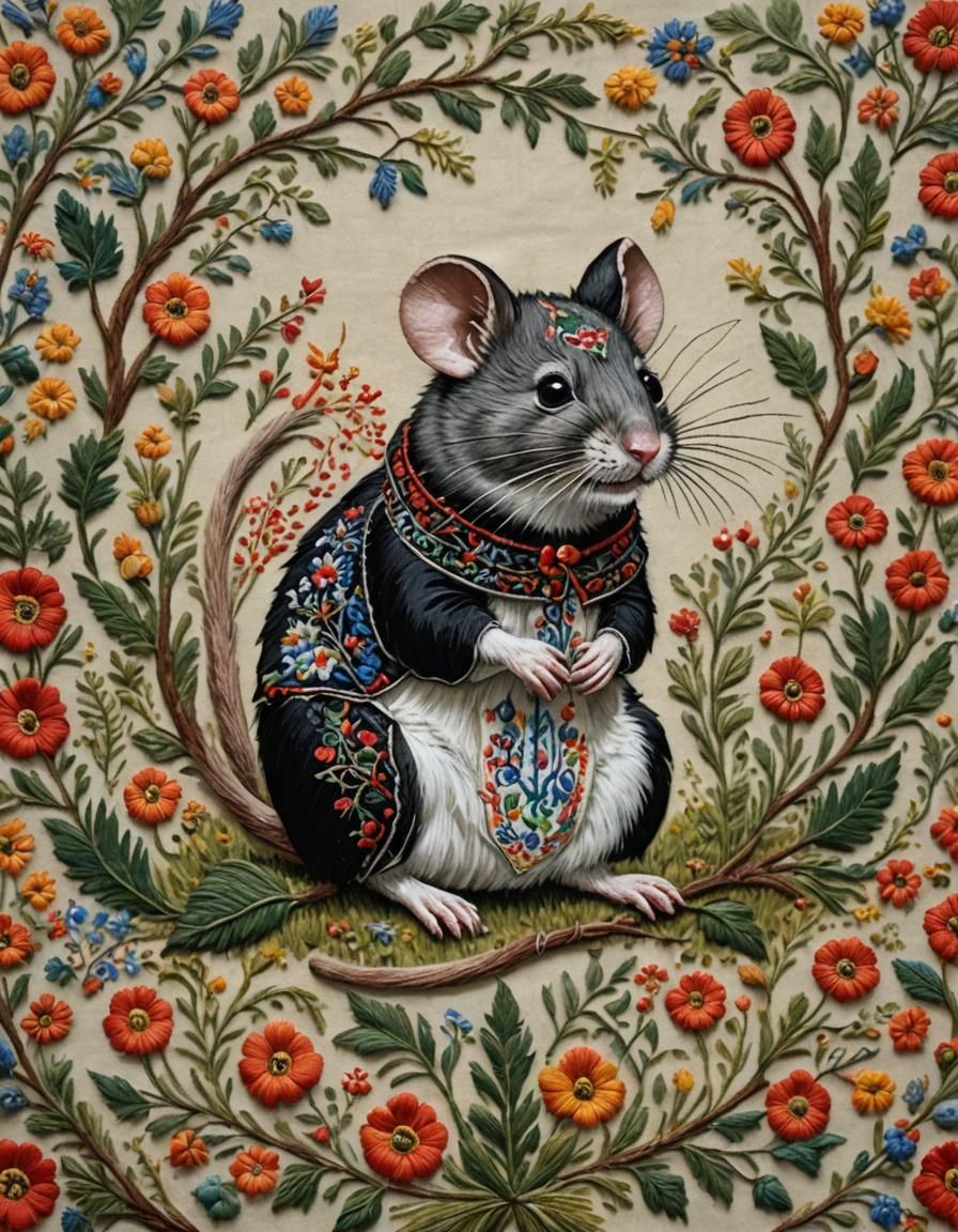 slavic folk art mouse traditional embroidery - AI Generated Artwork ...