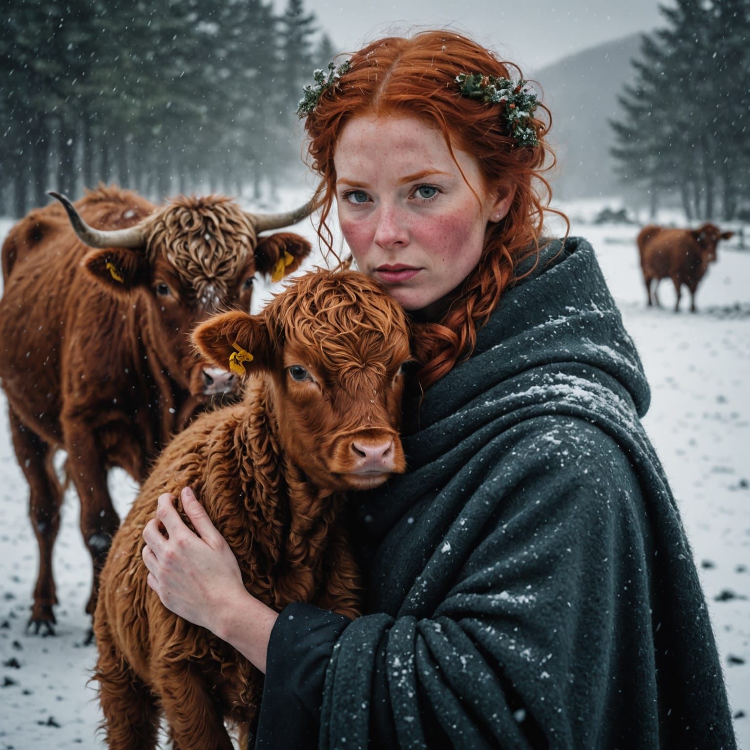 A beautiful native red haired skinned Scottish woman in traditional ...