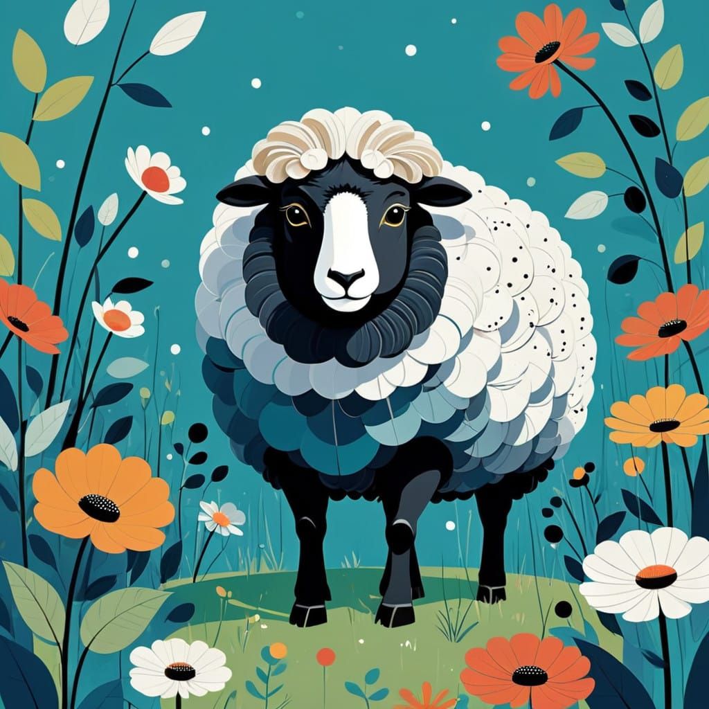 Stylized Sheep with Textured, Fluffy Body - AI Art