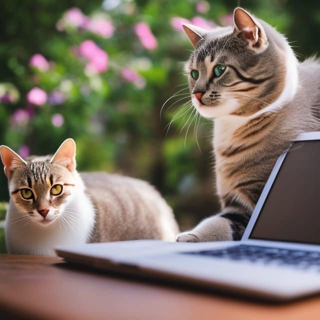 Cats pestering me when I'm trying to work on my computer outside in the ...