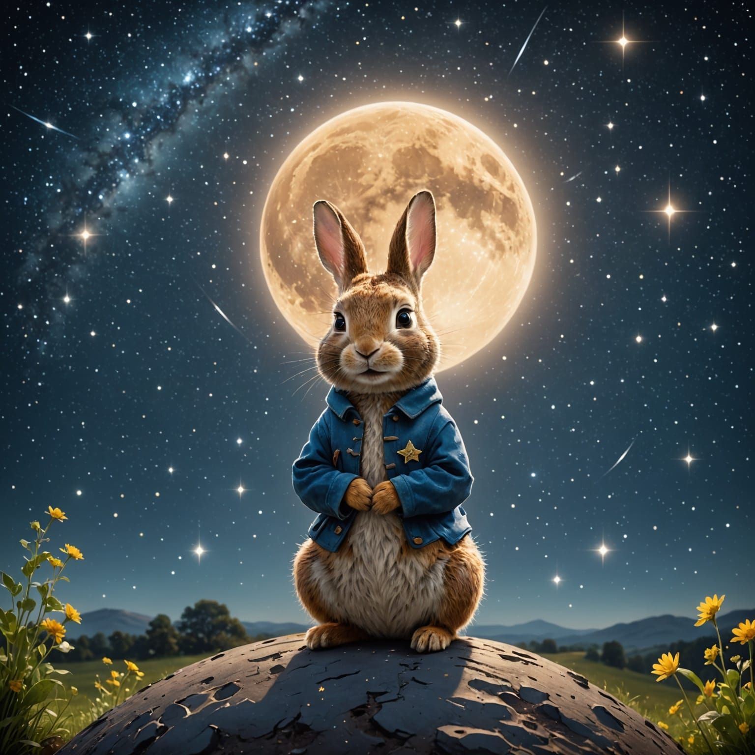 Peter Rabbit on a Glowing Moon with the Milky Way - AI Art