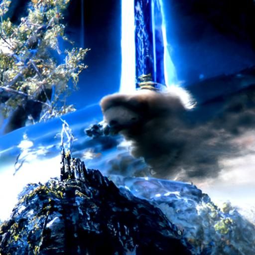 Magical blue flaming sword floating in the sky - AI Generated Artwork ...