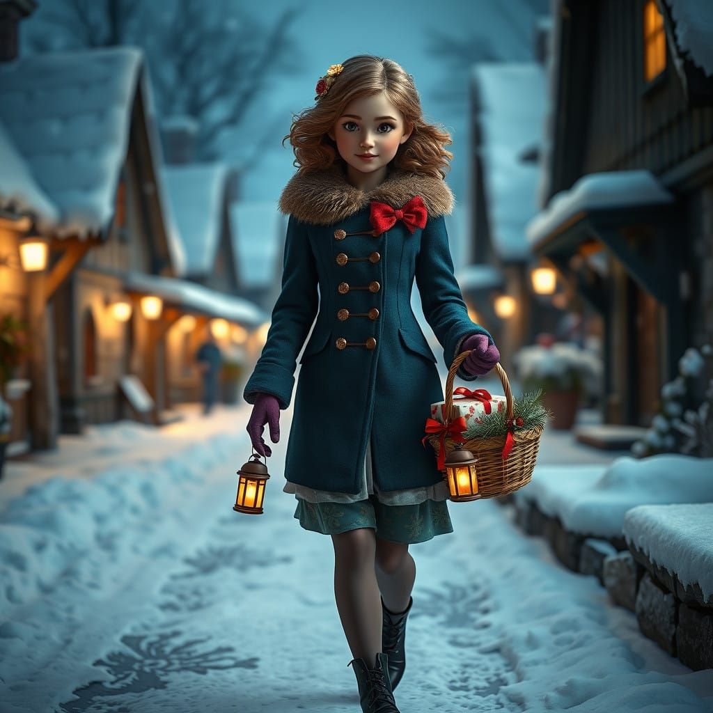 Realistic 3D Village Scene at Night with Enchanted... - AI Art