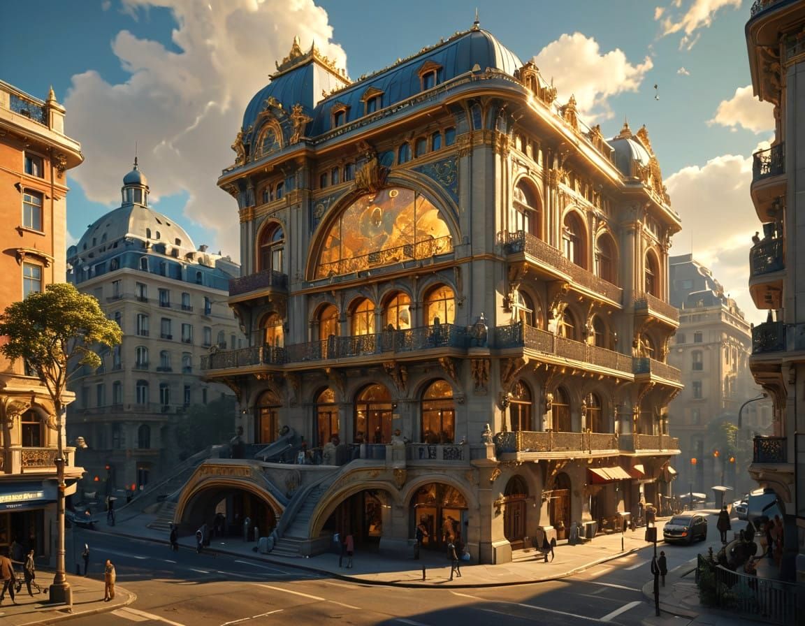 Grand Opera Building in a Vibrant Art Deco Art Nou... - AI Art