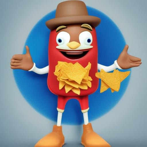 A cartoon character named Chip Star holding a bag of chips - AI ...
