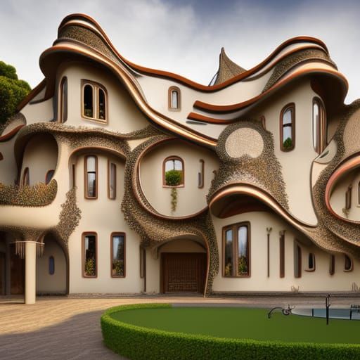 3 storey abstract home art covered architecture house, in large ...