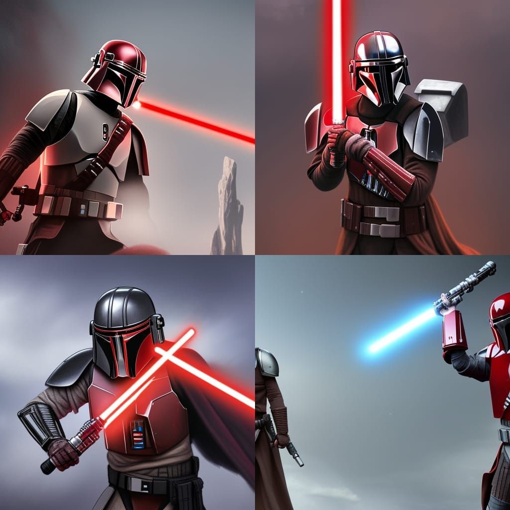 Star Wars a guy Jedi that has a red lightsaber and he has a mandalorian ...