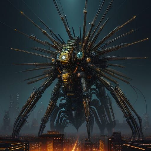 Giant Mechanical Spider Robot with 8 Legs and Ligh... - AI Art