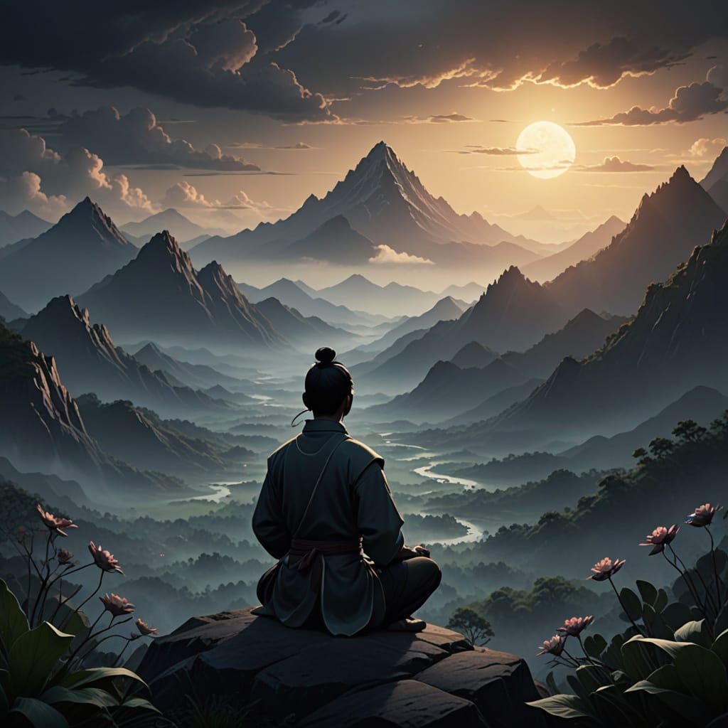 Serene Warrior in Lotus Stance, Anime Style - AI Art