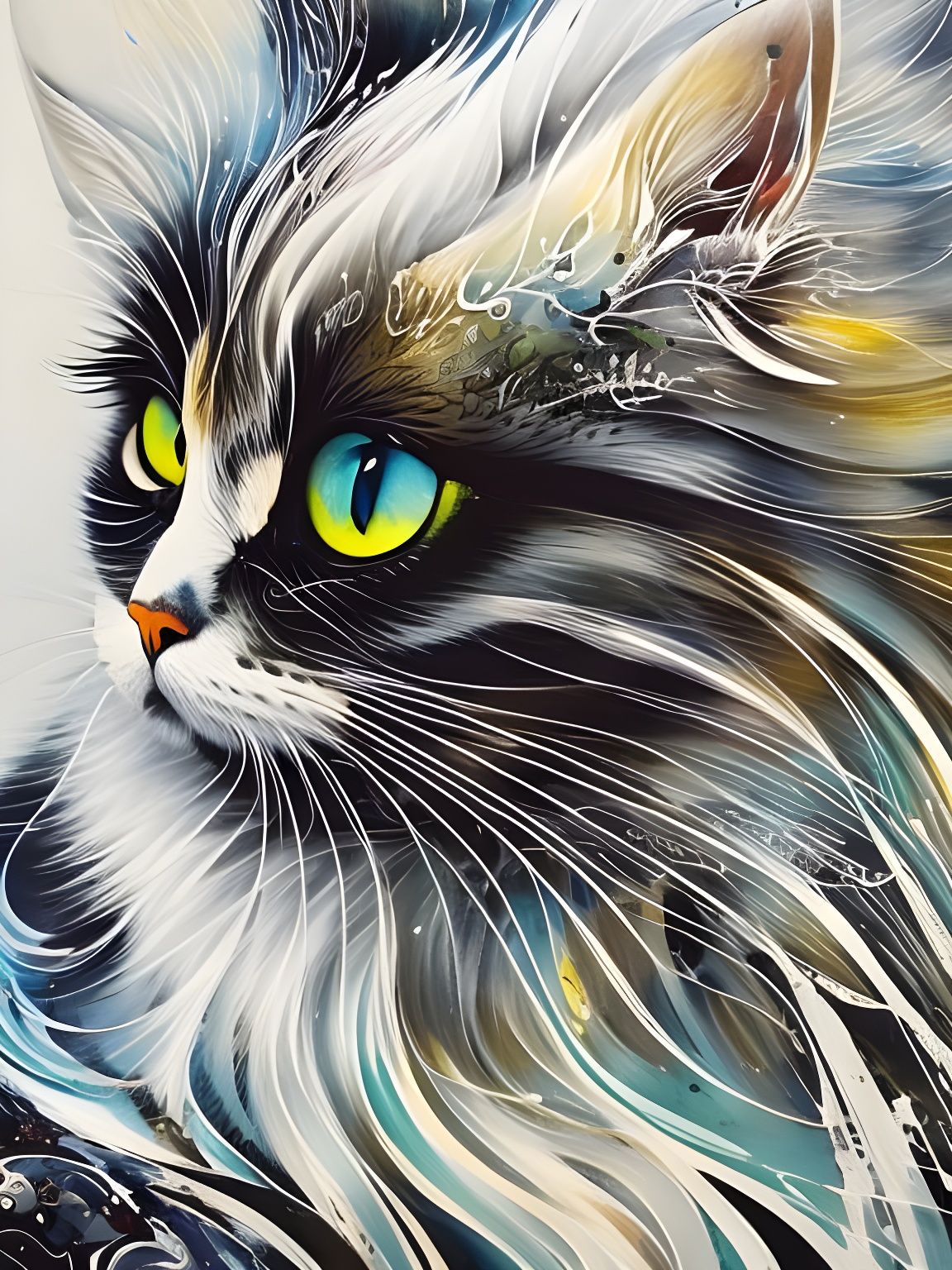 “portrait of beautiful detailed cat!!!!!!!, calligraphy, watercolor ...