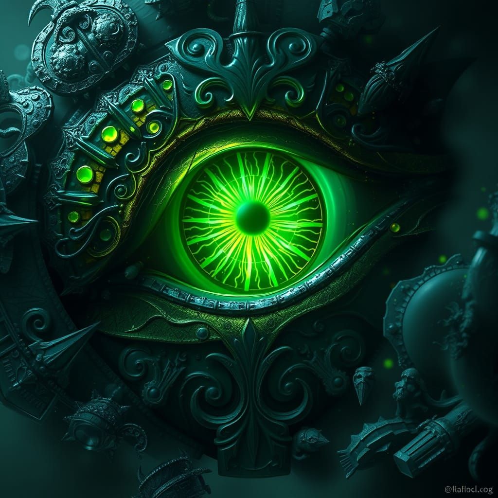 Sauron's Fiery Green Eye in a Cinematic Digital Pa... - AI Art