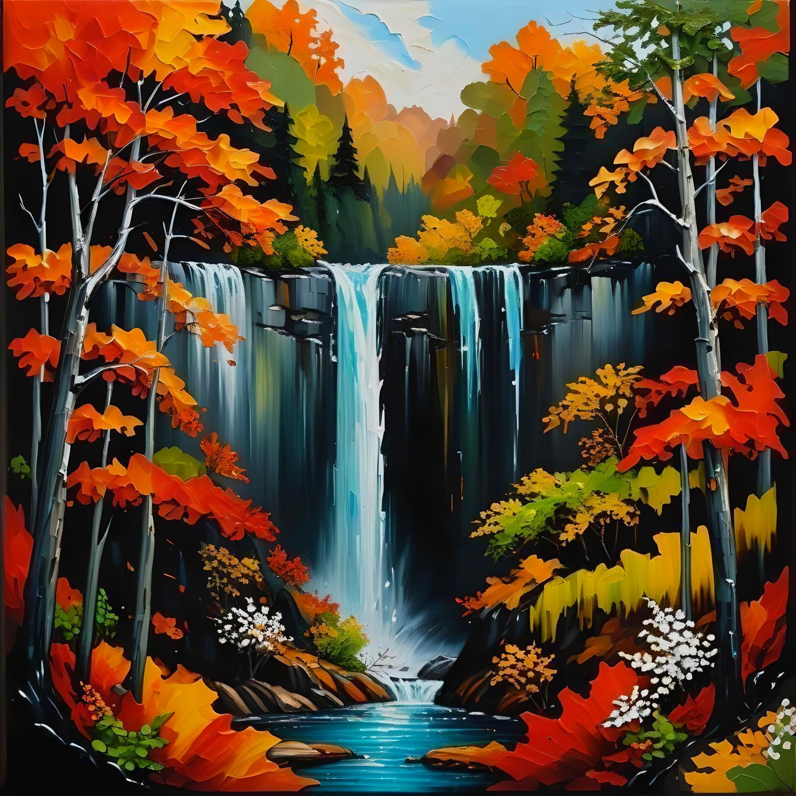 Majestic Epic Autumn Waterfall - AI Generated Artwork - NightCafe Creator