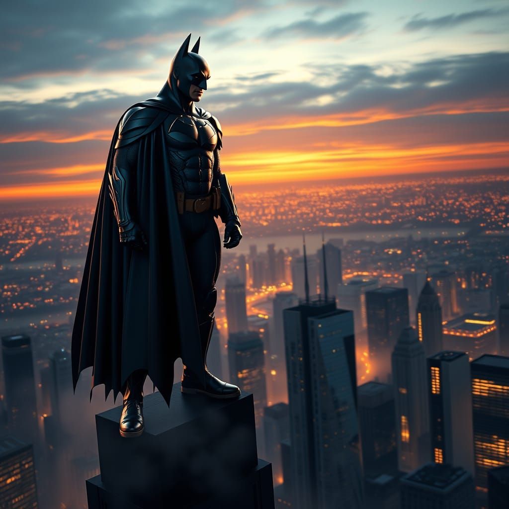 a 3D picture of Bat Man. - Batman Stands Heroically in Gotha...