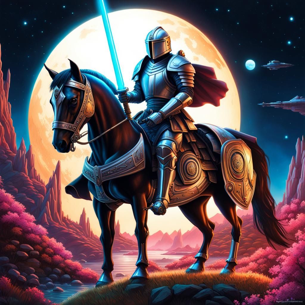 Medieval Knight with a Light Saber Weapon on an Alien Planet with ...