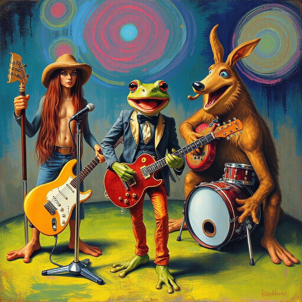 Rockstar Frog Frontman in Psychedelic Concert Scen... - AI Art