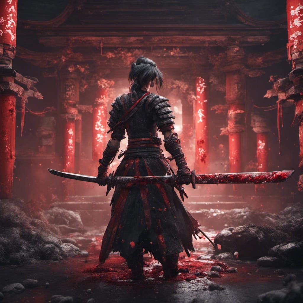 katana covered in blood - Bloody Katana: Detailed Matte Pai...