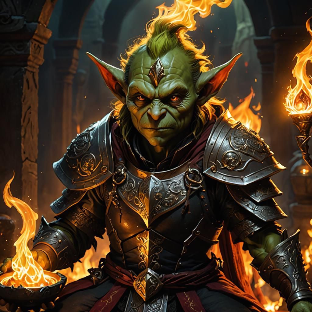A captivating image of a talented goblin paladin performing a powerful ...