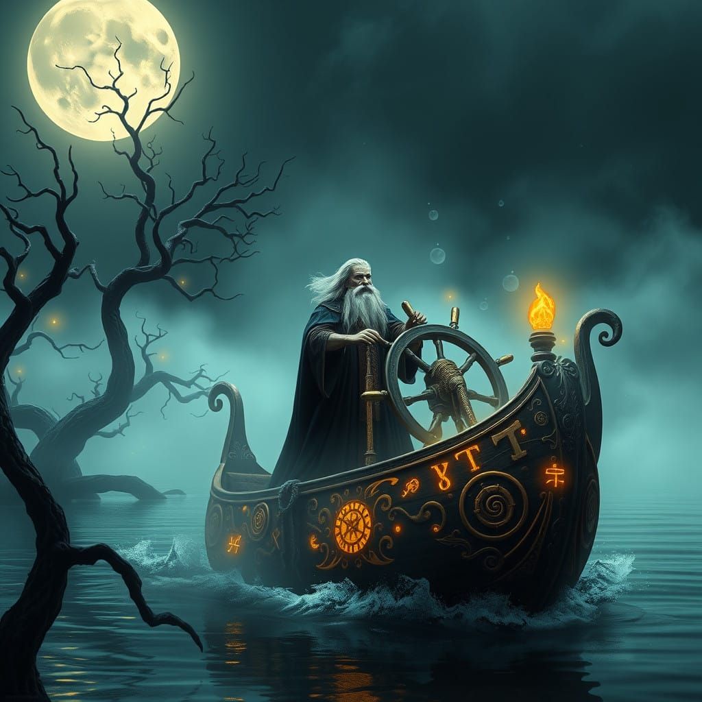 wizards dream boat - Mystical Wizard Sails the Dreamscape