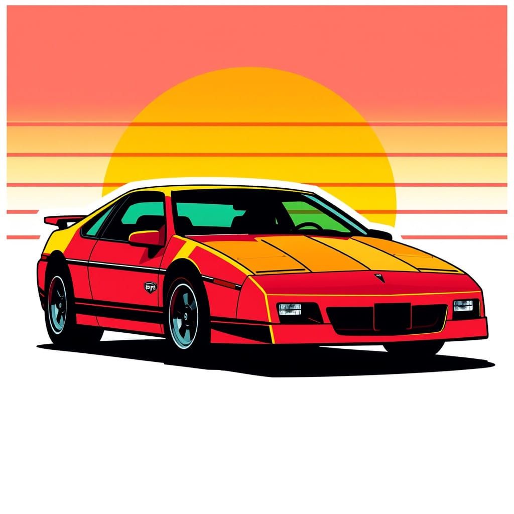 Fiero window sticker - Bold Fiero GT Silhouette in Retro Sun...