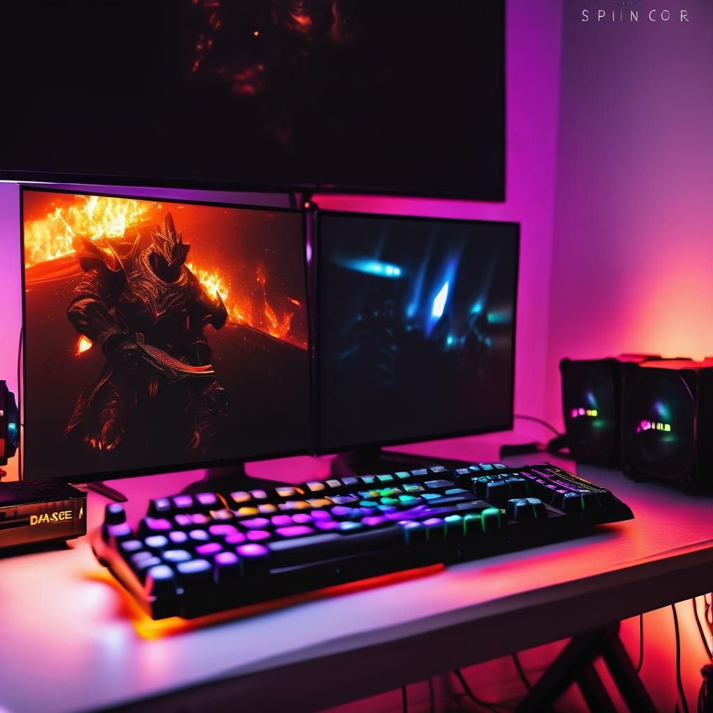 Fire gaming PC setup - AI Generated Artwork - NightCafe Creator