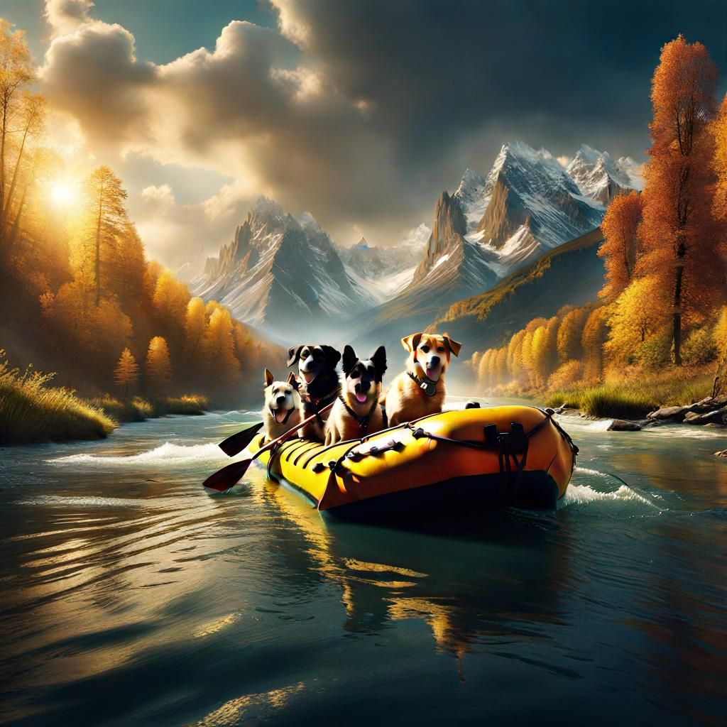 Extreme sport rafting for this team of dogs - AI Generated Artwork ...