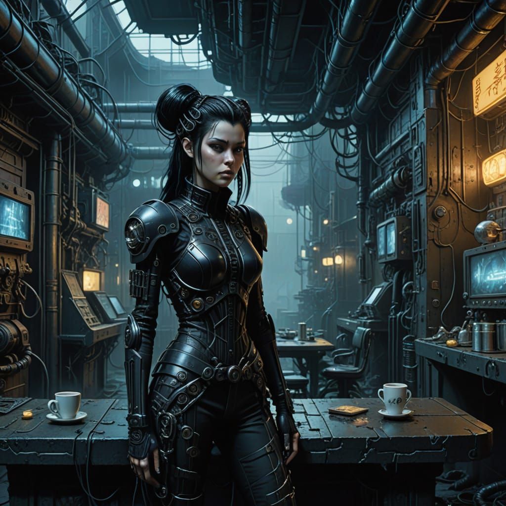 Cyberpunk Gothic Model in Industrial Dreamscape - AI Art