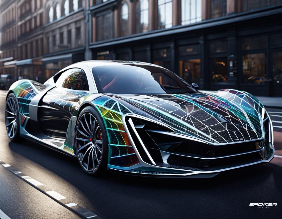 A car design inspired by complex colourful spiderwebs, 64 megapixels ...