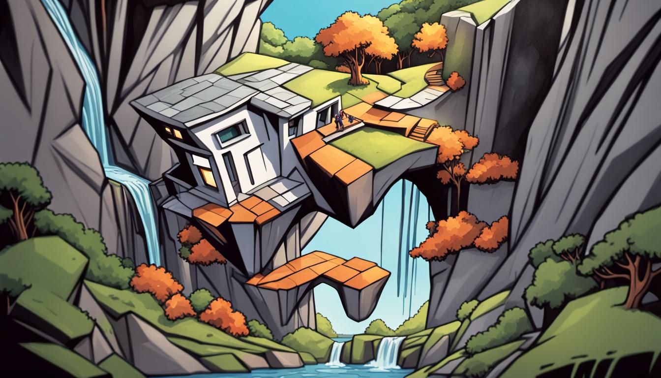 Ethereal Cliffside Oasis Unfolds in Majestic Futur... - AI Art