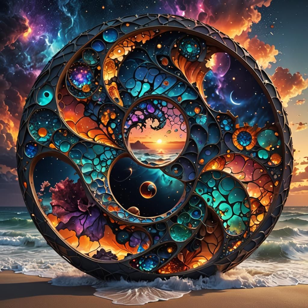 Galaxy Yin Yang 3d voronoi diagram on the beach - AI Generated Artwork ...