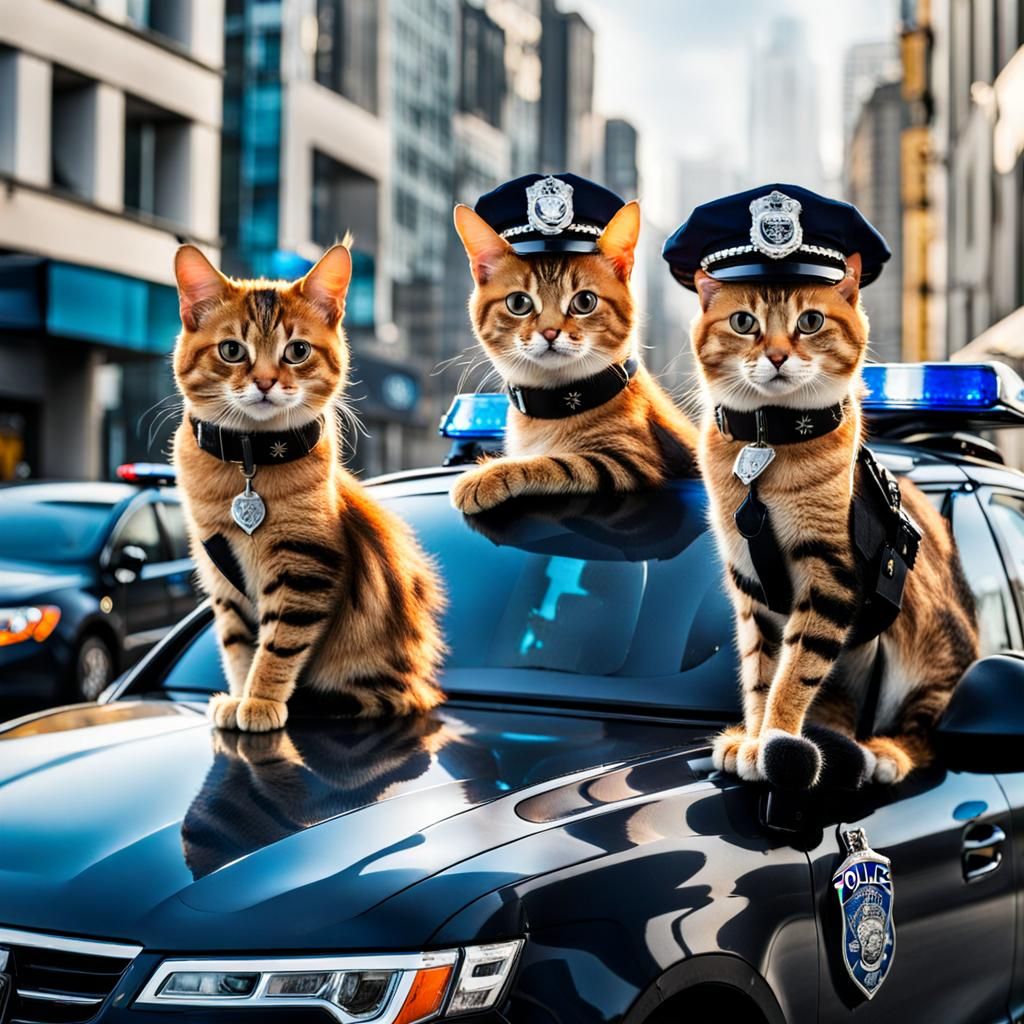 Police cats in a car on the streets of a city - AI Generated Artwork ...