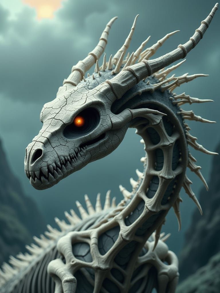 a high-resolution, hyper-realistic digital portrait of a skeletal ...