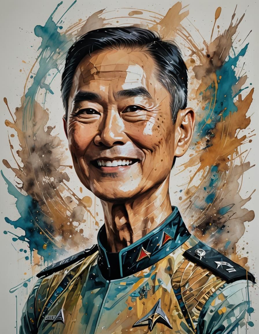 Portrait of George Takei in the style of Carne Griffiths, smiling, star ...