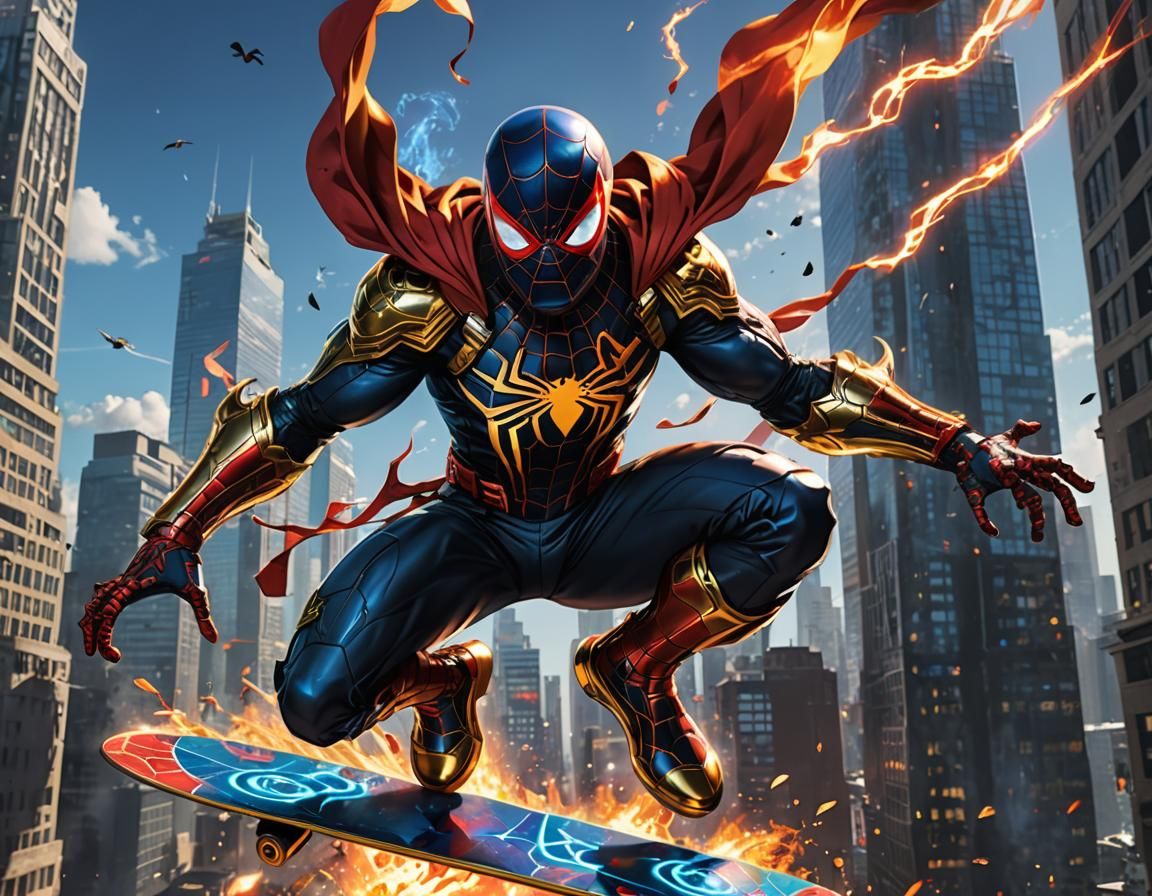Spiderman Skateboarding, raging, tearing up the ride - AI Generated ...