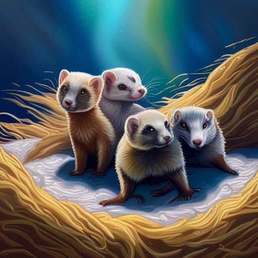 Ferrets playing in a pile of rice - AI Generated Artwork - NightCafe ...