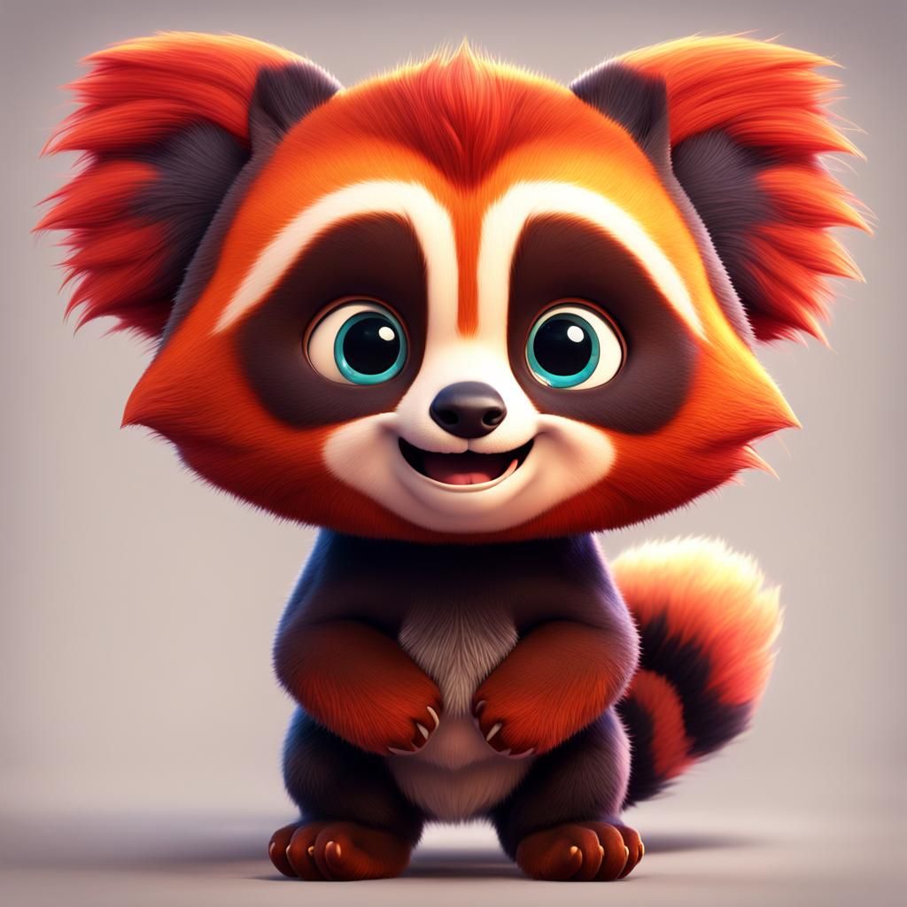 The cutest baby red panda sloth with big eyes, animated, cartoon - AI ...