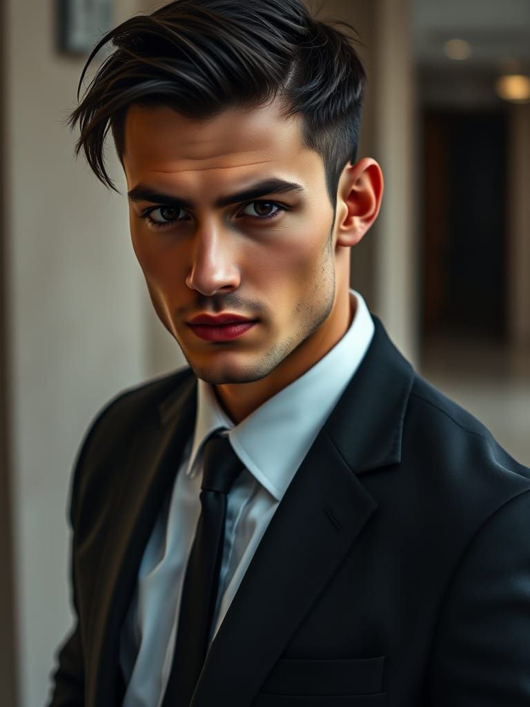 Elegant Young Man in Confident Stance, Ultra-High ... - AI Art