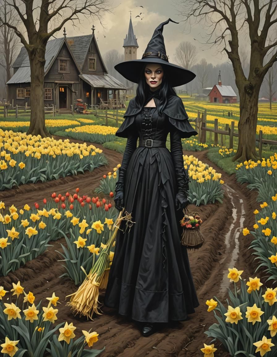 daffodil and tulip farm gothic lovely witch - AI Generated Artwork ...